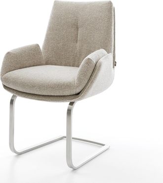 DELIFE Freischwinger Clea-Flex Webstoff Soft Beige Freischwinger flach Edelstahl, Esszimmerst&uuml;hle