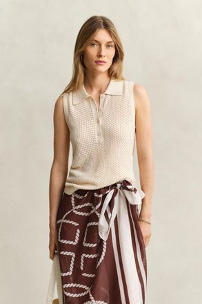 GANT Damen &Auml;rmelloses Top aus Spitzenstrick (XXL) CREAMED Wei&szlig;