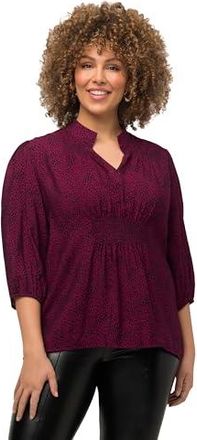 Ulla Popken Femme Grandes Tailles Blouse à col en V et Manches 3/4, empiècement smocké et Pois Rubis 46+ 820192540-46+
