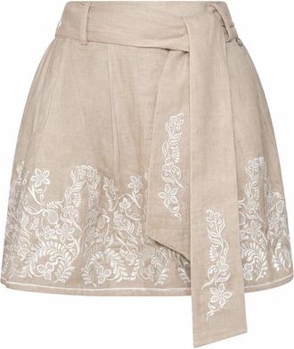 Silvian Heach Femme, Jupes, Beige, Taille: 34 FR Jupe Courte avec Broderie D&eacute;corative et Ceinture Int&eacute;gr&eacute;e