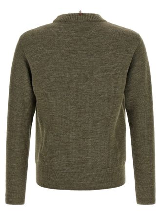 Moncler Virgin Wool Logo Crew Neck Sweater - Olive Green