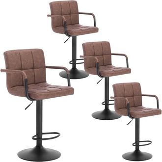 Woltu Woltu - Lot de 4 Tabourets de Bar Tabourets de Cuisine Assise rembourr&eacute;e en Similicuir,Rotatif R&eacute;glable en Hauteur, Pied en m&eacute;tal,Brun Fonc&eacute;