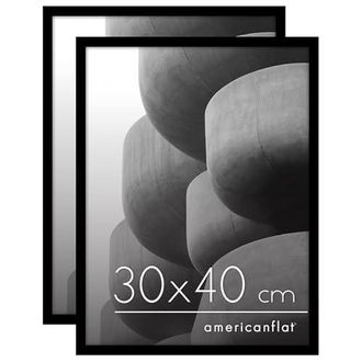 Americanflat Bilderrahmen 30x40 cm aus Kunststoff (2er Pack) - schmaler Rahmen 40x30 cm mit Plexi-Scheibe - Fotorahmen mit integrierter Aufh&auml;ngung f&uuml;r Hoch- und Qu
