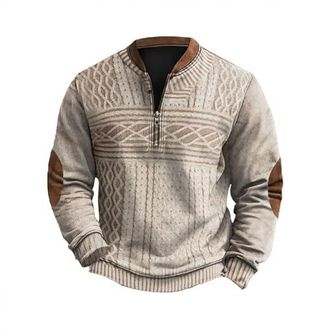 Generic Pull Homme Western Aztec Vintage Zip Quarter - Manteau Laine Beige Noir Col Montant Manches Longues D&eacute;contract&eacute;, Automne Hiver Chaud &Eacute;l&eacute;gant(White, XX