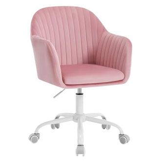 Woltu Chaise Bureau Velours, Chaise Coiffeuse, Fauteuil Pivotant Ergonomique, Siège Rembourré, Réglable en Hauteur, pour Bureau, Chambre, Rose