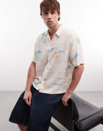 AllSaints Breezer - Chemise manches courtes en lin m&eacute;lang&eacute; &agrave; imprim&eacute; estival - Multicolore