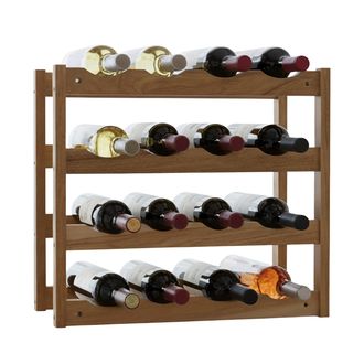 Relaxdays Weinregal, 16 Flaschen, Walnussholz, HBT: 38 x 42 x 21cm, Weinhalter f&uuml;r Rot- & Wei&szlig;wein, Flaschenregal, Natur