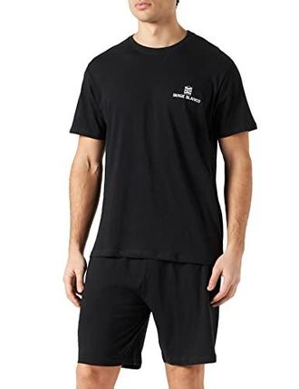 Serge Blanco Pyjama Homme Court 100% Coton, Vêtements de Nuit Homme, Ensemble Doux et Confortable, Noir XXL