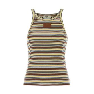 Fendi Gestreiftes Rippstrick-Top aus Baumwolle - - Tops - Damen - Gelb - M