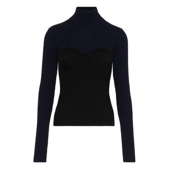 Jean Paul Gaultier Gerippter Pullover aus Merinowolle mit Rollkragen - - Knitwear - Damen - Mehrfarbig - S