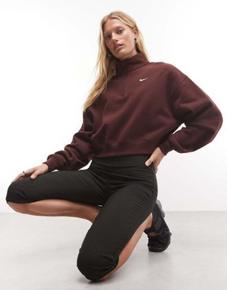 Nike Studio Fleece sweat court oversize mi-&eacute;pais &agrave; demi-zip bordeaux-Rouge