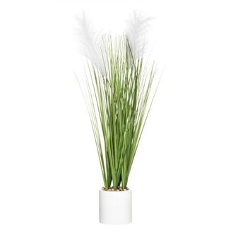 Atmosphera Plante Artificielle Plumeau - Pot en Ciment - H70 cm - Blanc - Atmosphera cr&eacute;ateur dint&eacute;rieur