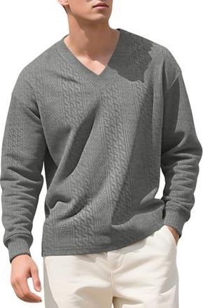 Generic Pull à col rond pour homme - Pull décontracté texturé à col en V - Pull à manches longues - Pull léger à manches longues - Sweat-shirt décontracté, gr