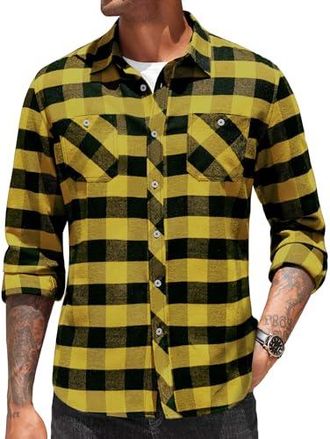 Coofandy Chemise en flanelle &agrave; manches longues pour homme - Chemise &agrave; carreaux - Chemise d&eacute;contract&eacute;e pour homme - Chemise b&ucirc;cheron - Chemise &agrave; carreaux avec p