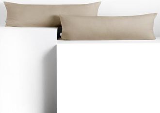 Decoking 2 Kissenbezüge 20x145 cm Jersey 100% gekämmte Baumwolle Reißverschluss Cappuccino Amber