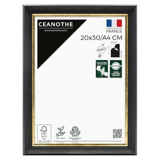 Ceanothe Cadre Photo 20x30 cm/A4 Noir Finition Dor&eacute; Convient au A4 Style Baroque Elegant Noble Collection Pandore en Bois FSC Verre acrylique Incassable Fabriq