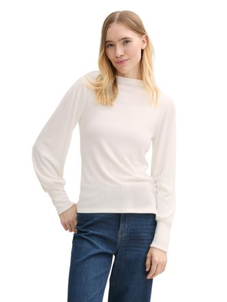 Tom Tailor Damen Longsleeve mit Ballon&auml;rmeln, 10396 - Marble Beige Melange, XL
