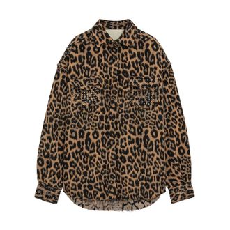 A Paper Kid Femme, Blouses et Chemises, Brun, Taille: 36 FR Chemise Ample Animalier avec Clous