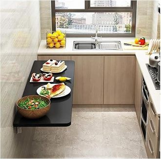 Generic Table Pliante en Bois avec Structure de Support en m&eacute;tal - Bureau Mural Rabattable et Stable for Une Installation Facile et Un Gain de Place(Black,120