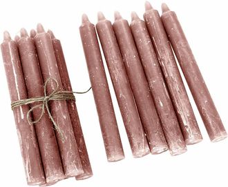 Loberon Kerze 12er Set Bauceau - Rustikales Finish - von Hand Veredelt - Durchgefärbt & Geruchsneutral - Stabkerzen - Paraffinwachs, rosa