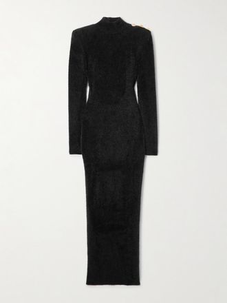 Balmain Midikleid Aus Geb&uuml;rstetem Strick Mit Zierkn&ouml;pfen Und R&uuml;ckenausschnitt - Schwarz