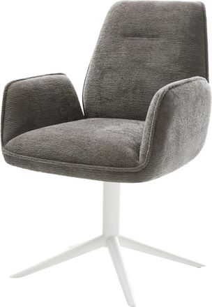 DELIFE Esszimmerstuhl Zoa-Flex Fußkreuz Weiß Bouclé Soft Schlamm 360° drehbar Wippfunktion Taschenfederkern