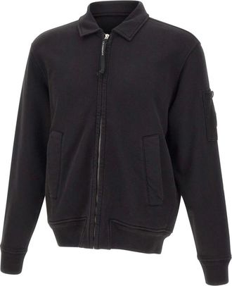 C.P. Company C.p. Company, Homme, Sweatshirts et sweats &agrave; capuche, Noir, Taille: L Cotton Diagonal Fleece Zip SweaT-shirt