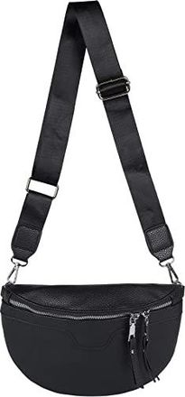 styleBREAKER Sac à bandoulière femme en forme de demi-lune, bandoulière réglable amovible, sac à main uni 02012380, couleur:Noir