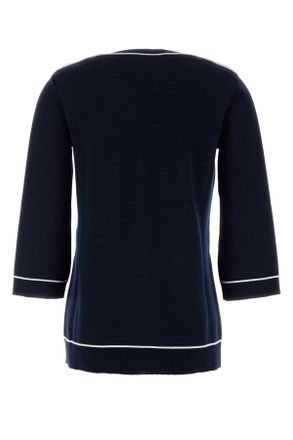 Gucci Womens Navy Blue Wool Oversize Sweater Navywhite Exterior: Maglieria