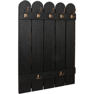 Hhg Wandgarderobe 981, Garderobe Garderobenpaneel, Paulownia 7 Haken 86x60cm schwarz