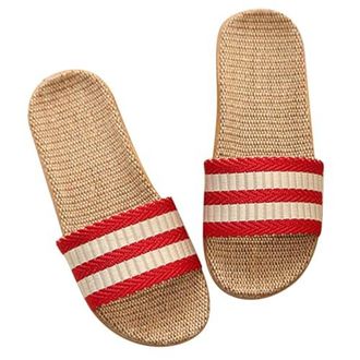 Beaupretty Slippers pour Femmes Lin Respirant Semelle Souple Antidérapante Pantoufles Ouvertes Confortables pour Intérieur Maison et Usage Quotidien