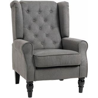 HOMCOM Homcom - Ohrensessel Sessel mit Tufting, hoher R&uuml;ckenlehne, Gepolstert Loungesessel mit abgerundeten Armlehnen, Holzbeine, f&uuml;r Schlafzimmer
