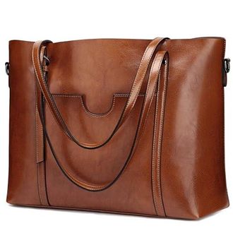 S-Zone Womens Vintage 3-Way Genuine Leather Tote Shoulder Bag Handbag Fashion Handbag Messenger Bag (Dark Brown)(Size: L)