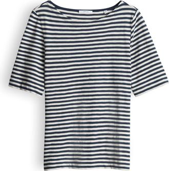 OPUS Damen Kurzarmshirt | SIZUKI Slim Streifenshirt aus nachhaltiger Baumwolle Coal Blue, 36