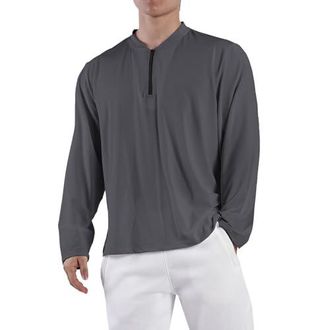 Generic T-shirt pour homme Nouveau t-shirt &agrave; manches longues pour homme avec col et demi-fermeture &eacute;clair, haut ample et respirant, chemise de base de sport d