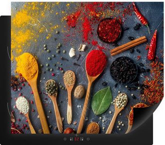 Decorwelt Herdabdeckplatte aus Kunststoff Induktionsmatte Herdabdeckmatte Abdeckung Ceranfeld Gewürze Bunt 60x52 cm Abdeckplatte Ceranfeldabdeckung Antirutschma