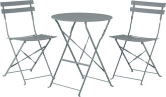 Beliani Balkonset Metall grau 3-teilig Tisch rund mit 2 Stühlen klappbar modern Fiori