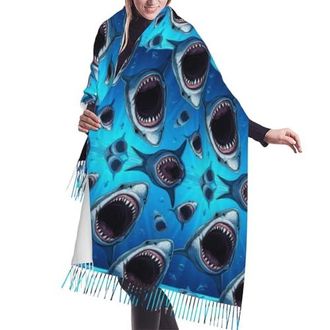 Generic Écharpe Châle Longue Femme Foulard Dents de grand requin blanc bleues Classique Châle pour Mariage Party Femmes 68x196cm