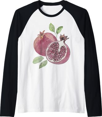 Trendy Apparel Pomegranate Watercolor Painting Split Fruit Raglan