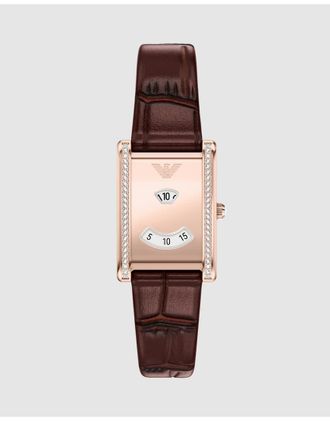 Emporio Armani Uhr mit zwei Zeigern aus braunem Leder in Ros&eacute;gold