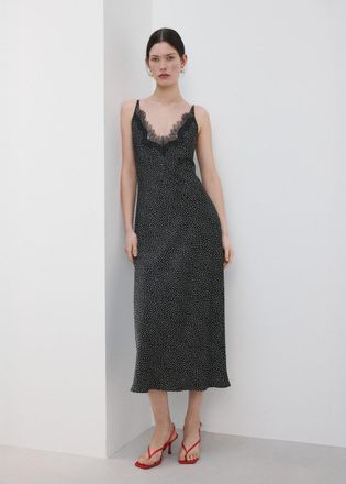 Mango Robe &agrave; pois avec dentelle noir - Femme - XS - MANGO