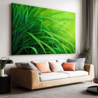 Generic Großes Leinwandbilder Wandbilder Pflanzen Gras Tau HD Fotografiebild auf leinwand Wandkunst Modern Aesthetic XXL Kunstdruck Deko für Wohnzimmer Schlaf