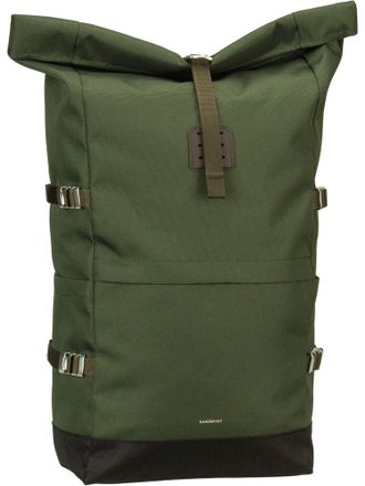Sandqvist Unisex ICON Rolltop L Backpack, Dawn Green with Dark Brown Leather