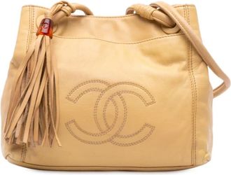 Chanel 2000-2002 CC Tassel Schultertasche aus Lammleder - Braun