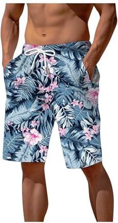 Generic Short pour homme imprimé tropical taille élastique pantalon de plage été lingerie tête de mort, Rose, XL