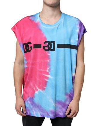 Dolce & Gabbana Mens Multicolor Tie Dye Cotton Sleeveless T-Shirt