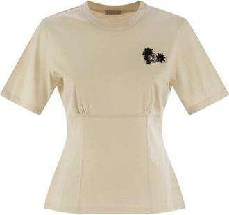 Moncler Femme, Tops, Beige, Taille: 42 FR Haut en coton avec perles brod&eacute;es &agrave; la main