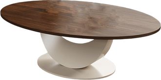 Generic Wohnzimmertische Oval Antik-Stil Walnussholzfarbe Massivholz-Mehrschichtplatte Couchtisch Eisen-Sockel mit Lackierung Geräumige Tischplatte Stubentisc