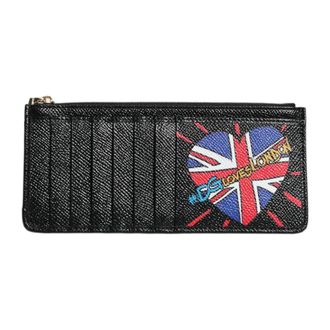 Dolce & Gabbana Femme, Accessoires, Noir, Taille: ONE Size Porte-cartes en cuir noir avec fermeture éclair