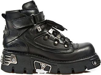 New Rock Bottines gothiques pour homme - Cuir noir premium avec accents métalliques et semelle robuste, Noir, 40.5 EU